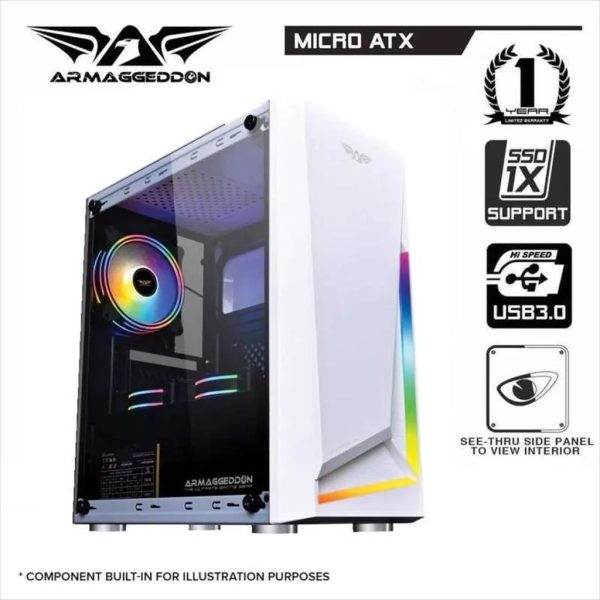 CASE ARMAGGEDDON microATX NIMITZ N5 AURORA WHITE, w/WINDOW, RGB FRONT ...