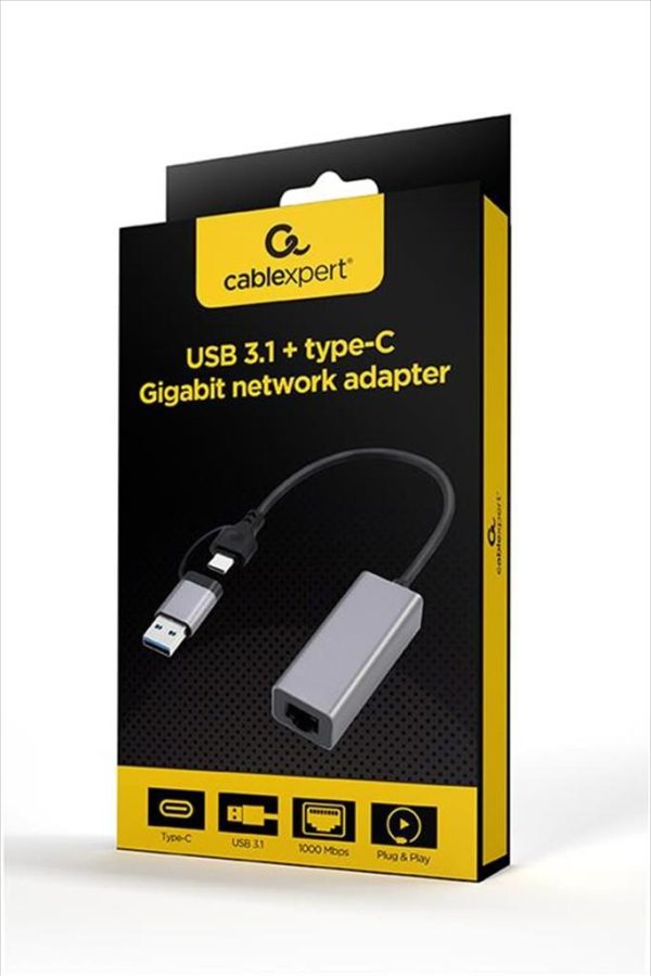 NET LAN USB TYPE-C/USB 3.2 10/100/1000 CABLEXPERT, Grey, A-USB3AC-LAN ...
